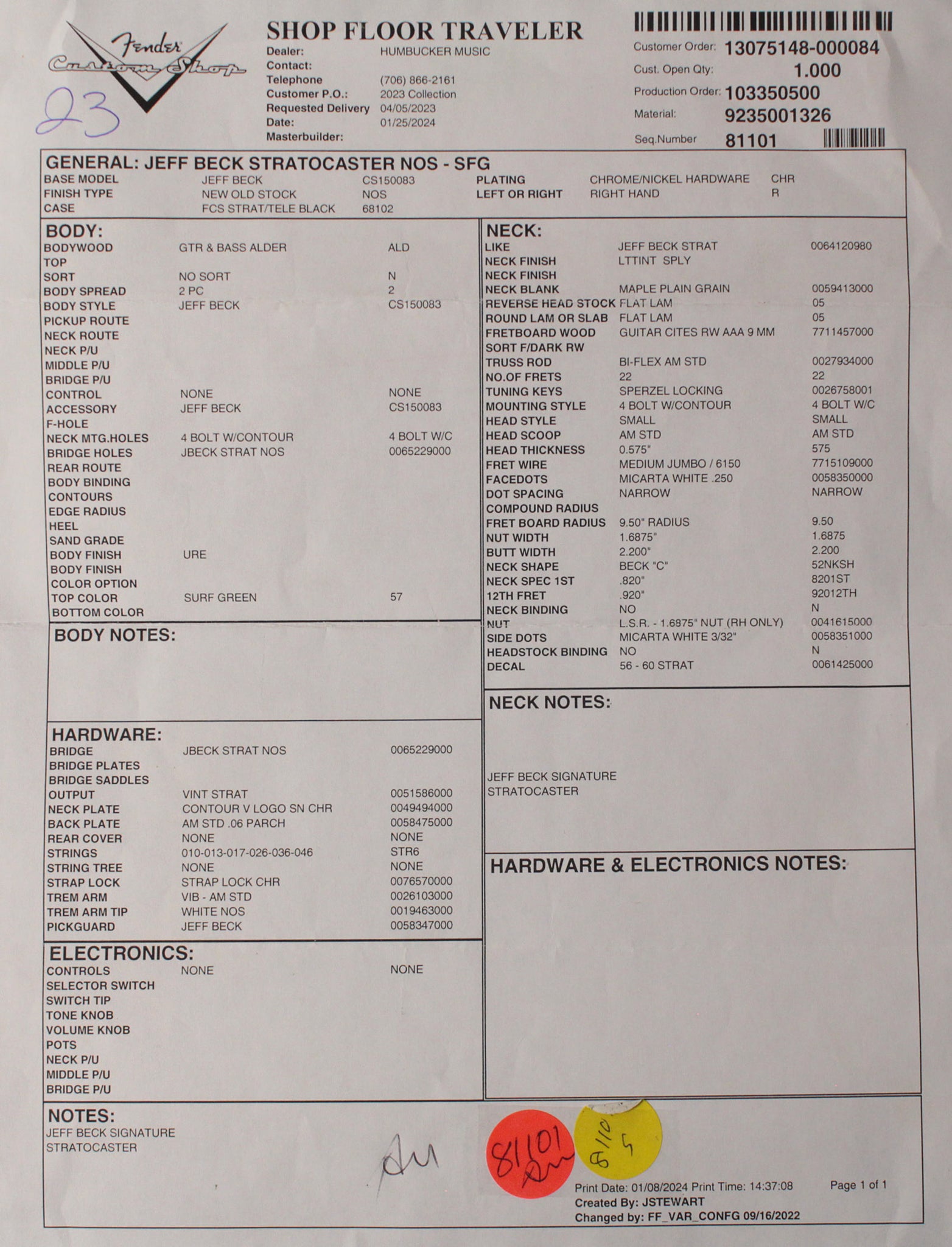 Fender Custom Shop Jeff Beck Signature Stratocaster Guitar, Surf Green ...