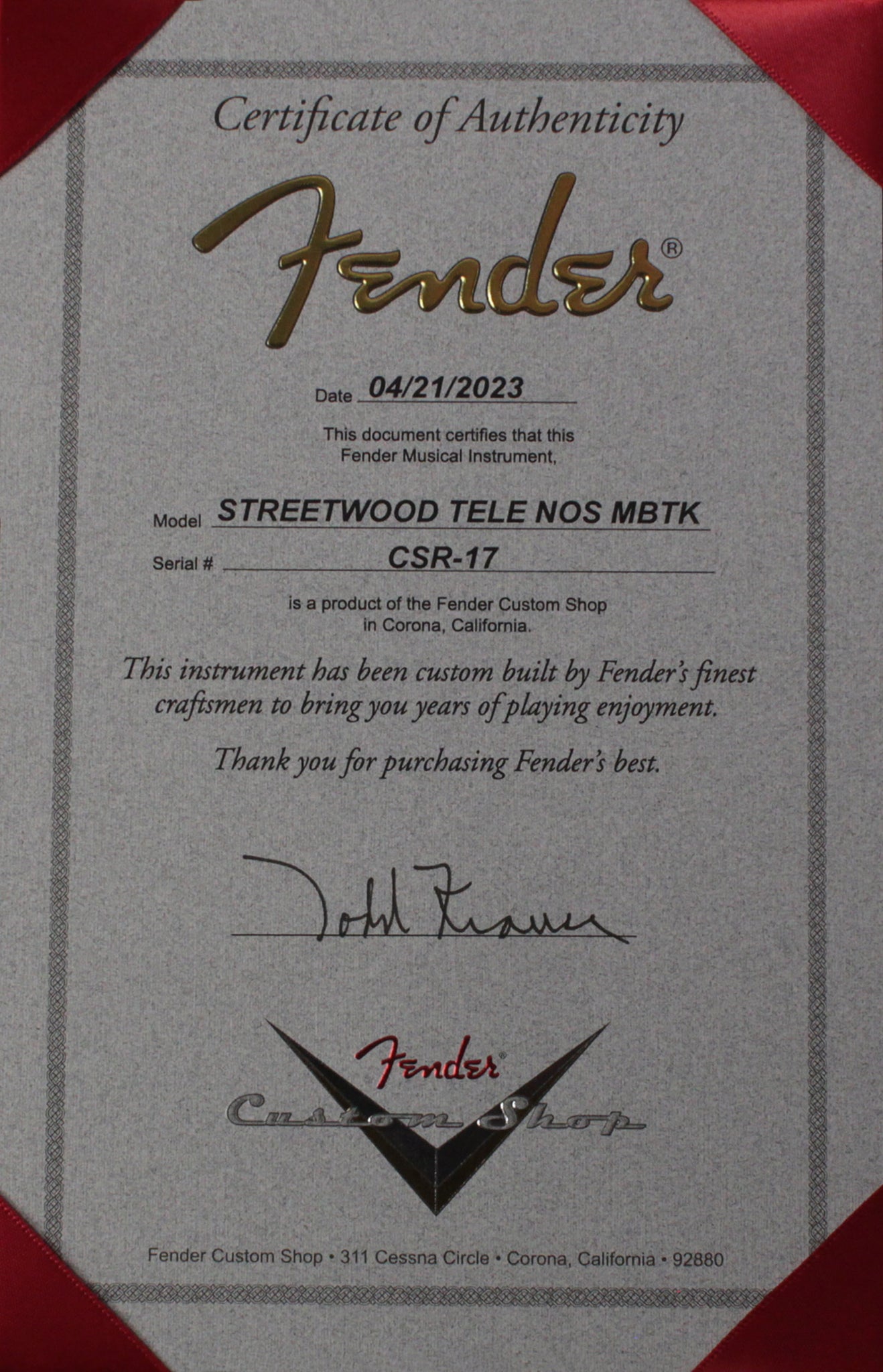 Fender Custom Shop Todd Krause Masterbuilt California Streetwood Shame ...