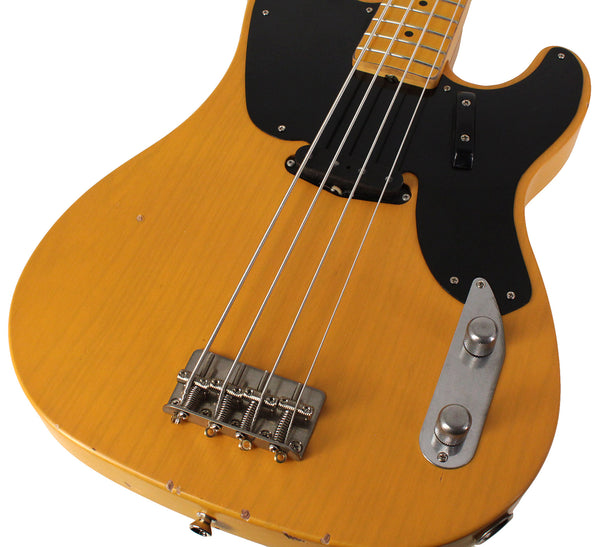 Nash PB52 Bass Guitar, Butterscotch Blonde, Light Aging | Humbucker Music