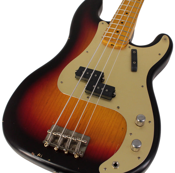 Nash PB57 Bass Guitar, 3-Tone Sunburst, Gold Anodized PG, Light Aging ...