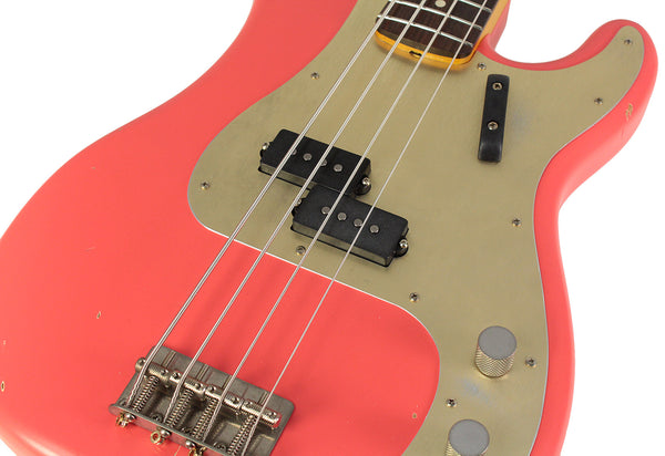 Nash PB63 Bass Guitar, Fiesta Red, Light Aging | Humbucker Music