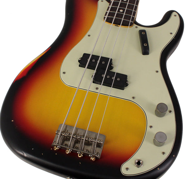 Nash PB63 Bass Guitar, 3-Tone Sunburst, Light Aging | Humbucker Music