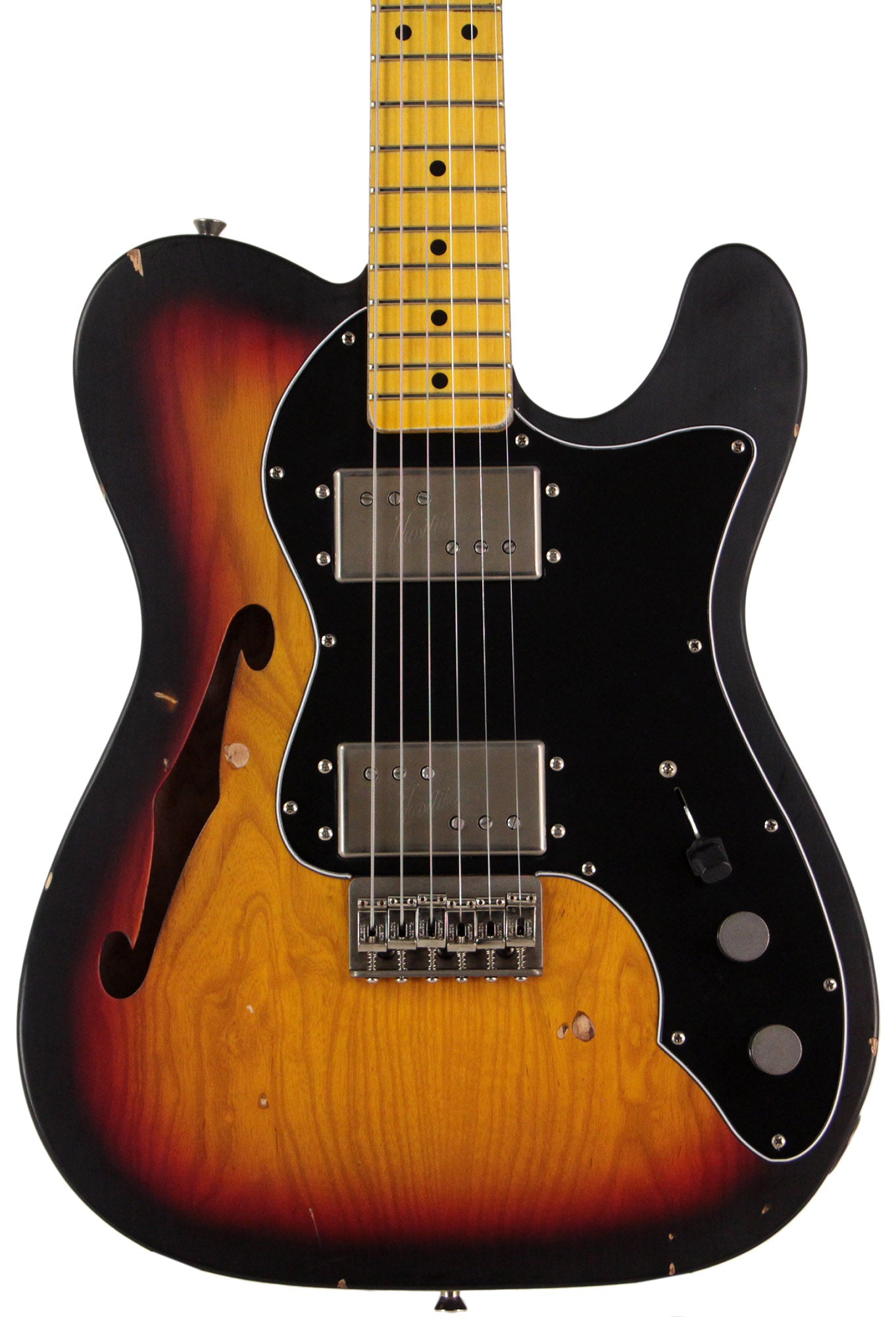 Nash T72TL Thinline Guitar, 3 Tone Sunburst, Light Aging | Humbucker Music