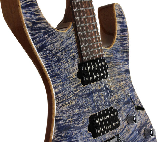 Suhr Modern Waterfall Burl Maple HH Guitar - Trans Blue | Humbucker Music
