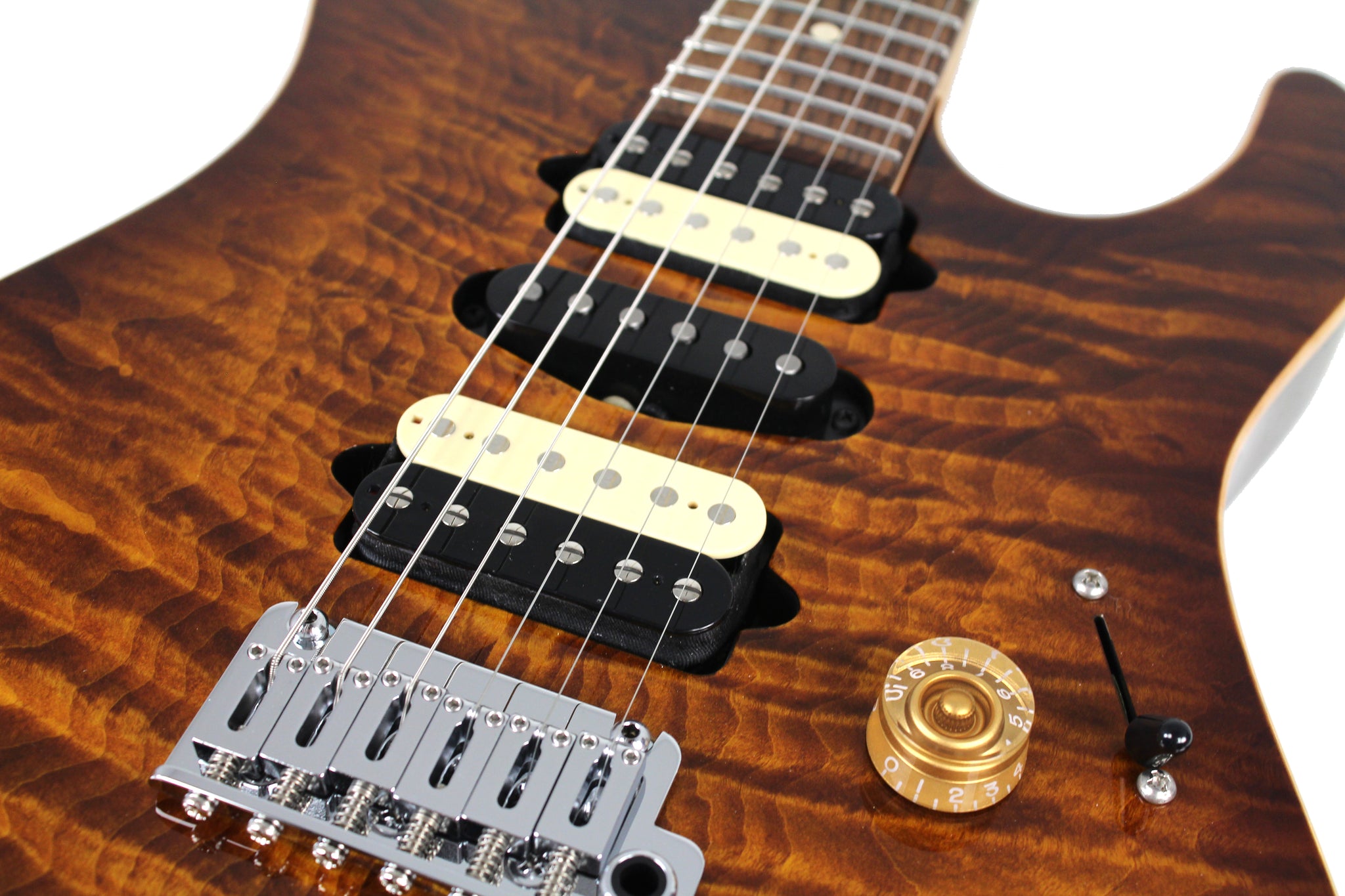 Suhr Modern Plus Curly Limited Guitar, Bengal Burst | Humbucker Music
