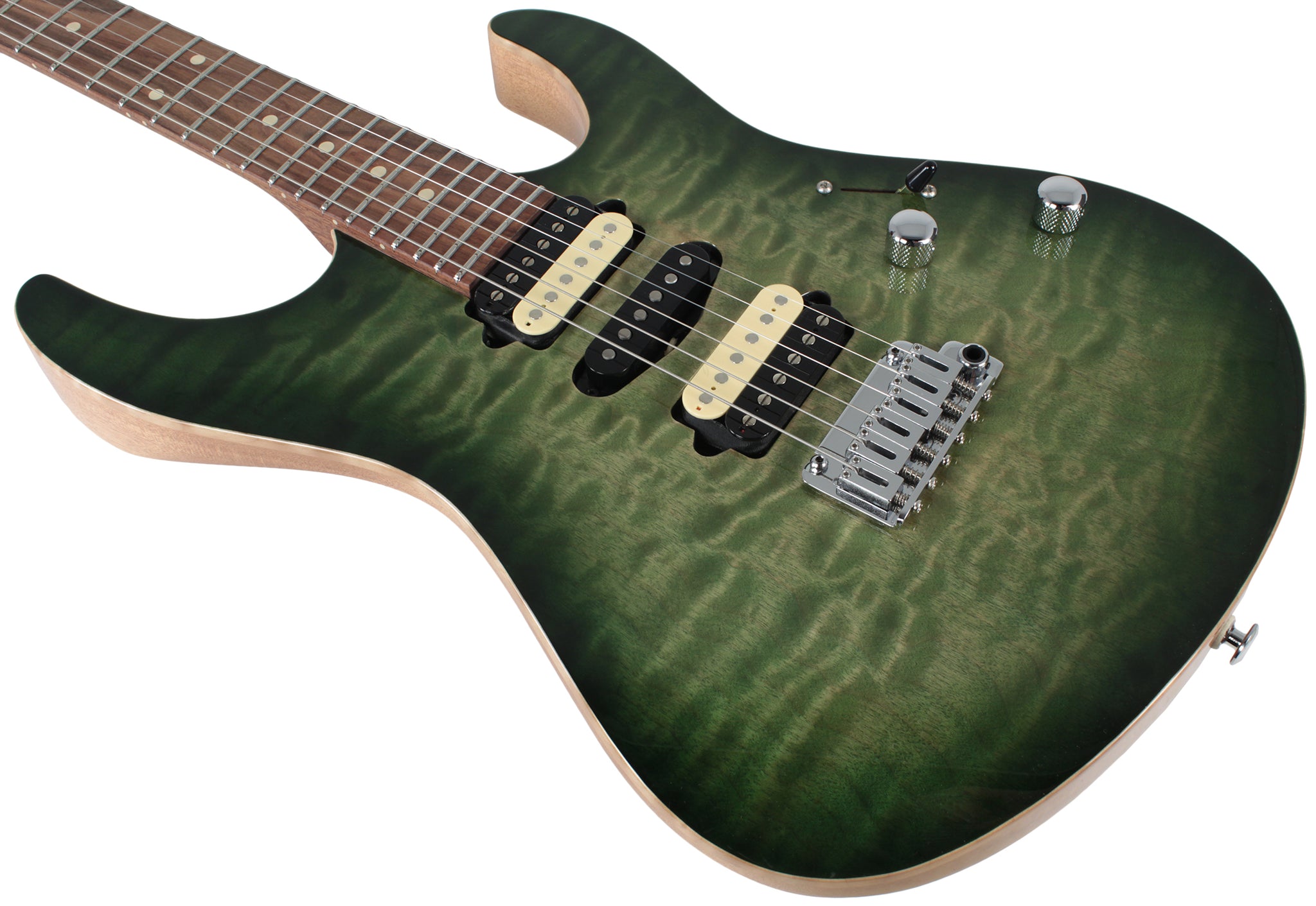 Suhr Modern Select Guitar, Quilted Maple, Trans Green Burst | Humbucker ...
