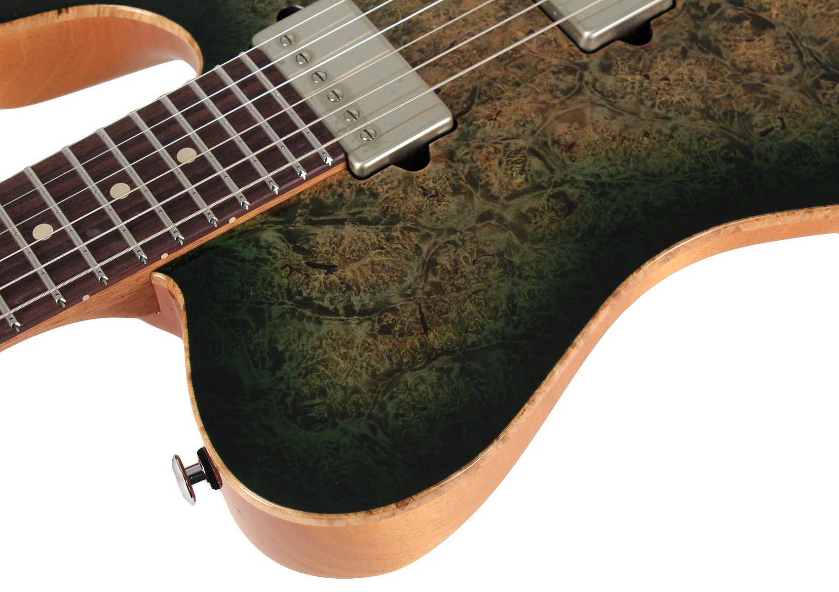 Suhr Select Modern T Mahogany Guitar, Faded Trans Green Burst Burl ...
